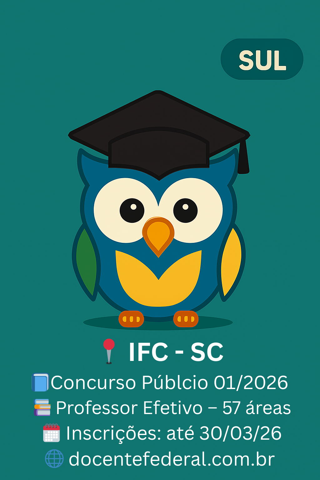 Concurso IFC 2026 - vagas para Professor - Edital nº 01/2026